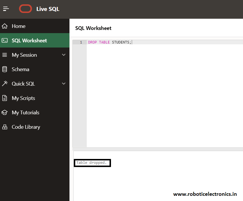 Create And Drop Table Robotic Electronics